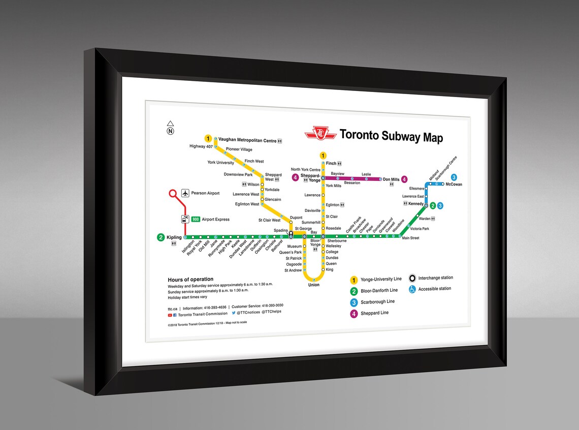 Toronto Canada TTC Subway Map 18x12 Heavyweight Art Print - Etsy