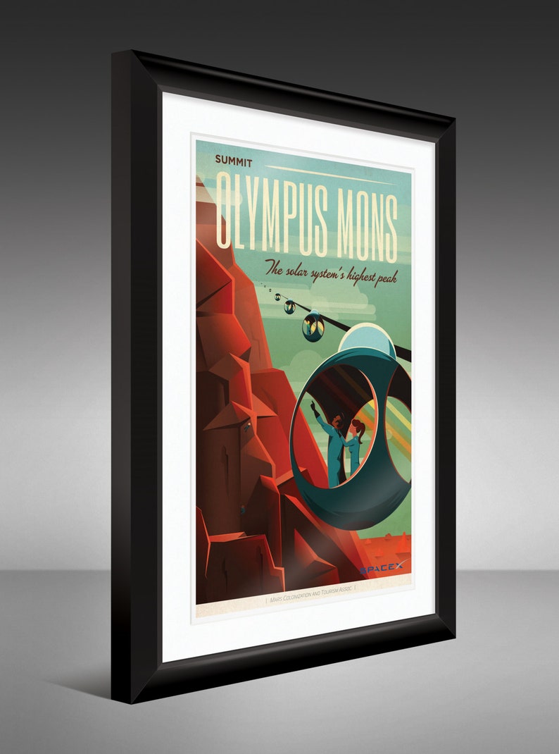 2015 Spacex Vintage Mars Travel Poster Summit Olympus Mons - Etsy