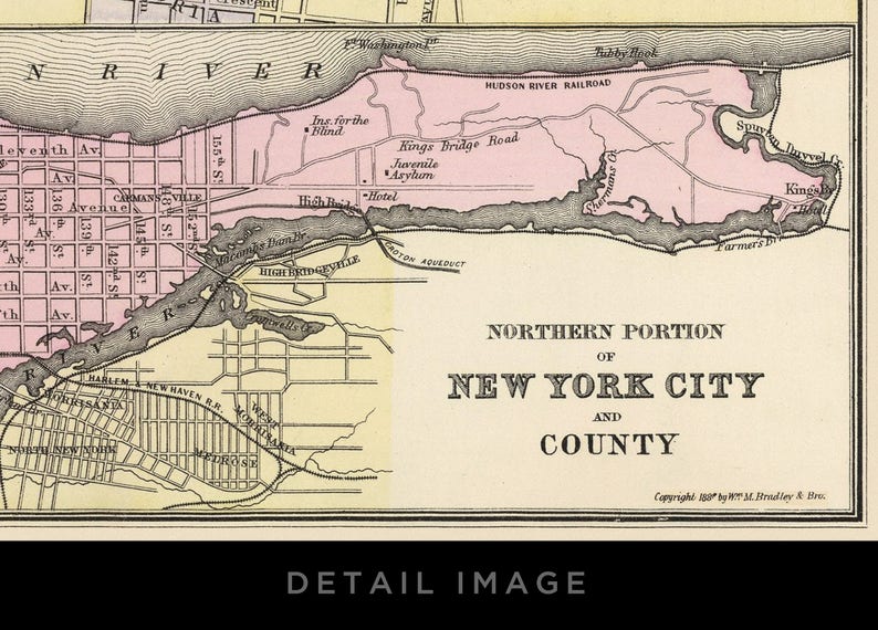 Mitchells Map of Manhattan & Brooklyn 1890 30x20 36x24 - Etsy
