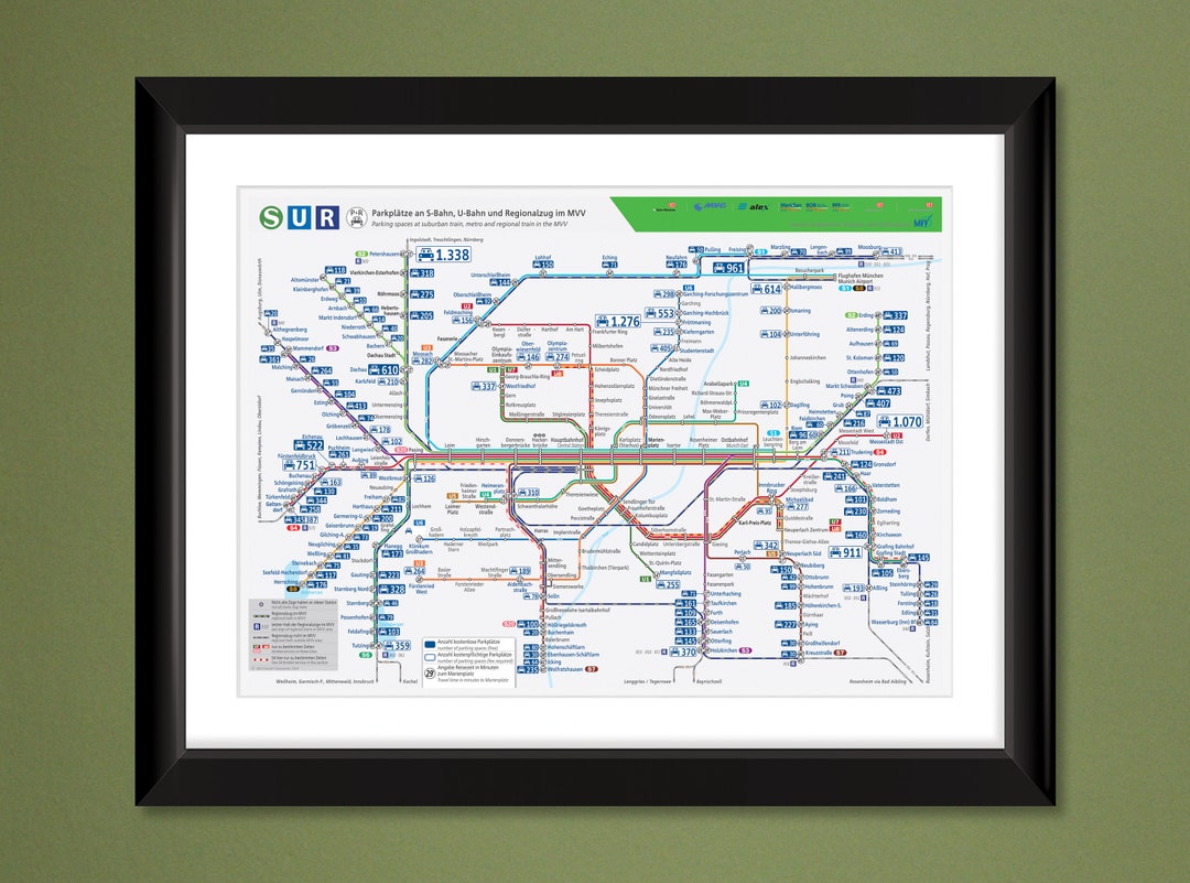 Munich (germany) Urban Rail Network With P+R Facilities Map 2019 (16x12 ...