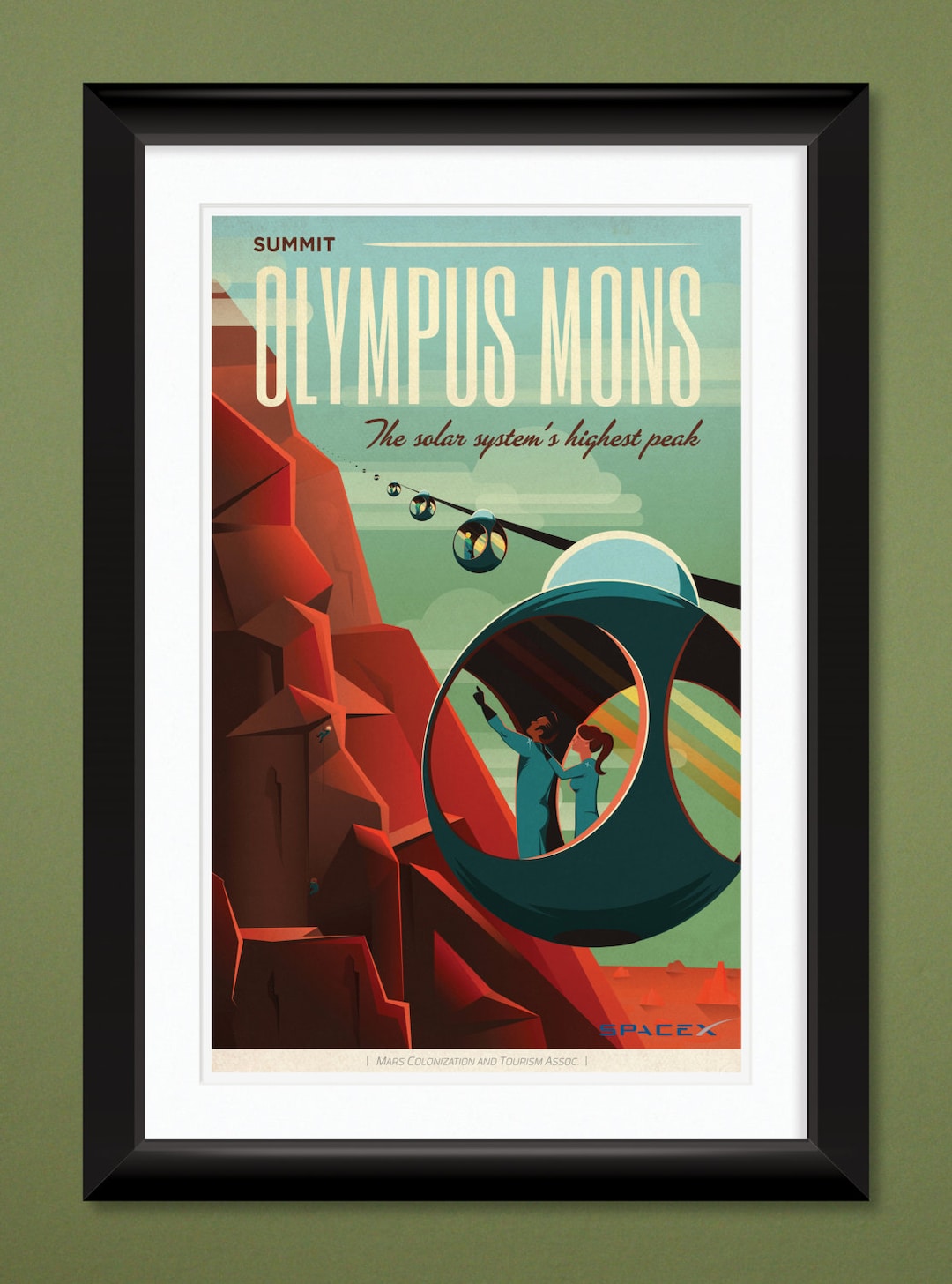 2015 Spacex Vintage Mars Travel Poster – Summit Olympus Mons (12x18 ...