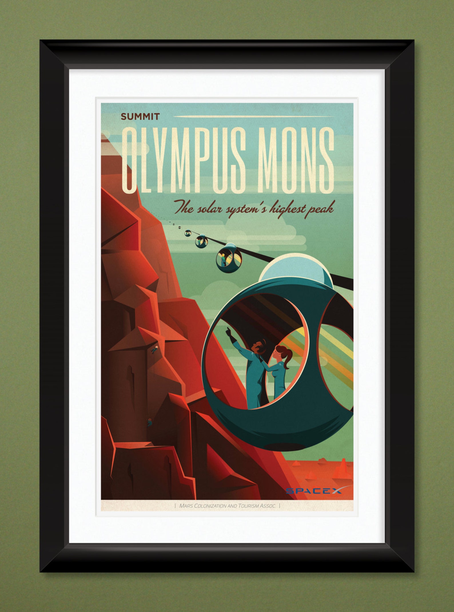 2015 Spacex Vintage Mars Travel Poster Summit Olympus Mons - Etsy
