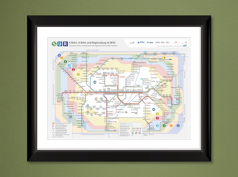 Munich germany Urban Rail & Regional Train Map 2019 16x12 - Etsy UK