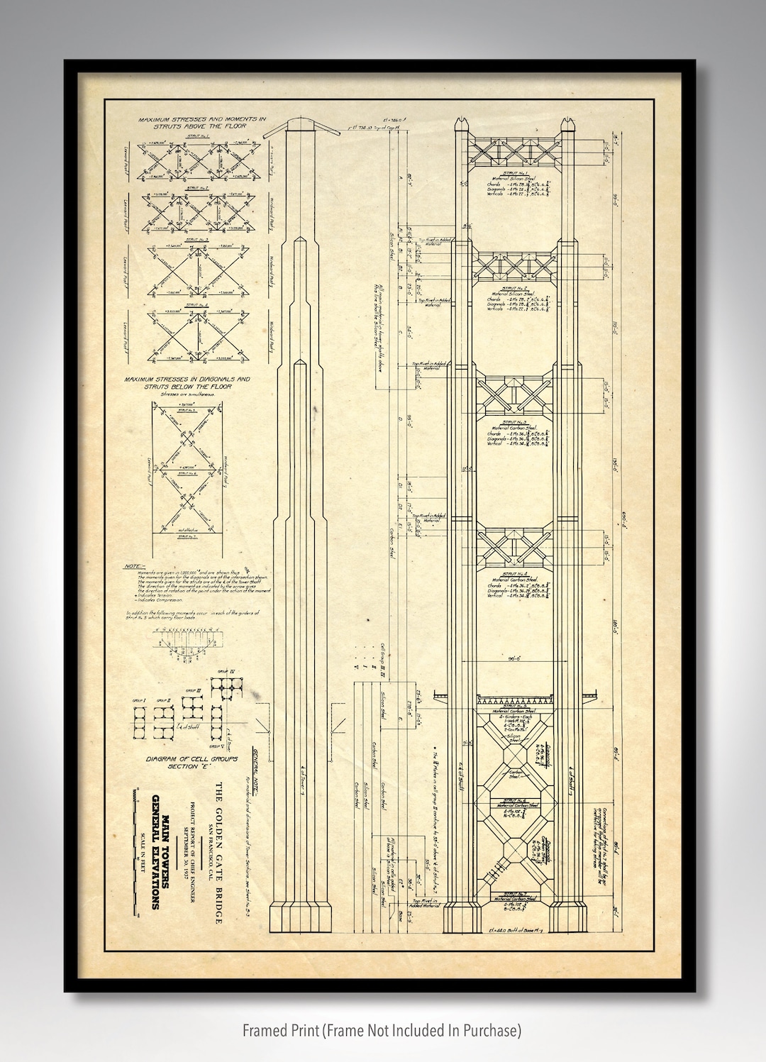 Golden Gate Bridge Blueprint - San Francisco Technical Drawing Print - Etsy