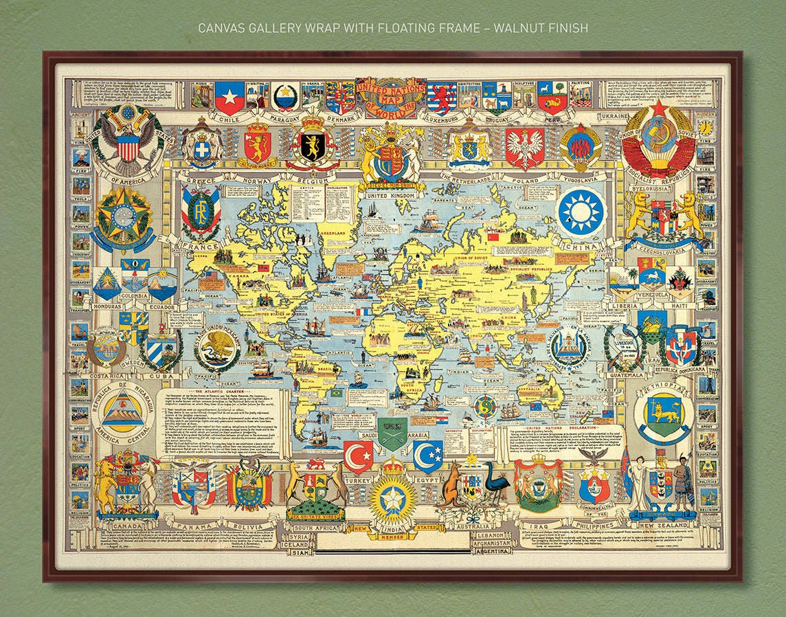United Nations Map of the World 1947 40x30 Gallery-quality Canvas Wrap ...