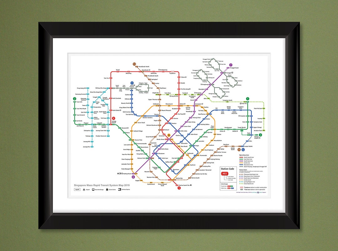 Singapore Mass Rapid Transit System Map (16x12 Heavyweight Art Print ...
