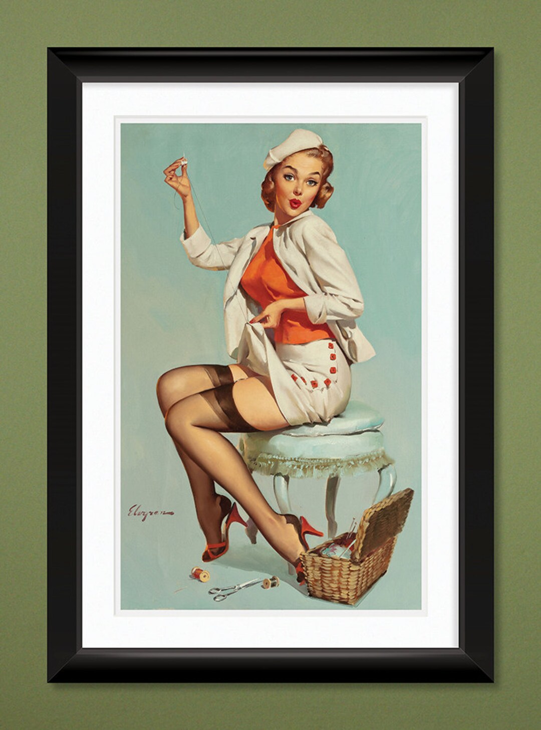 Gil Elvgren A Stitch In Time 1957 12x18 Heavyweight Art Print Etsy