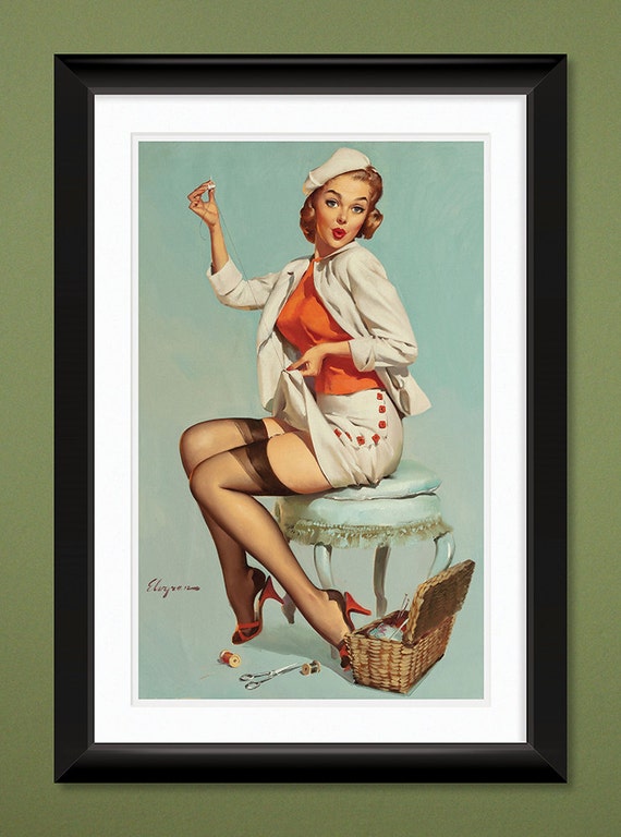 Gil Elvgren A Stitch In Time 1957 12x18 Heavyweight Art Etsy