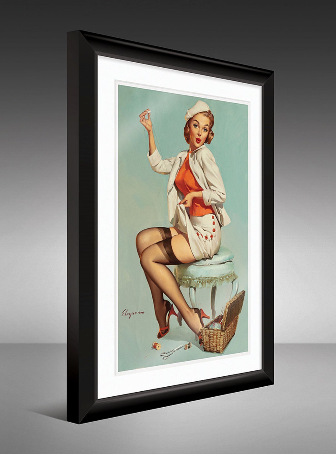 Gil Elvgren A Stitch In Time 1957 12x18 Heavyweight Art Etsy