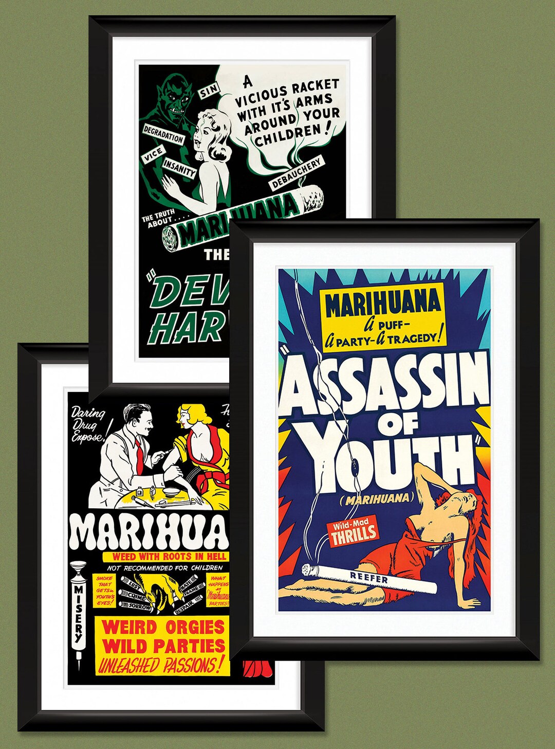 Vintage Marijuana Movie Posters / 3-piece Set 12x16 & 12x18 (buy 2 Get ...
