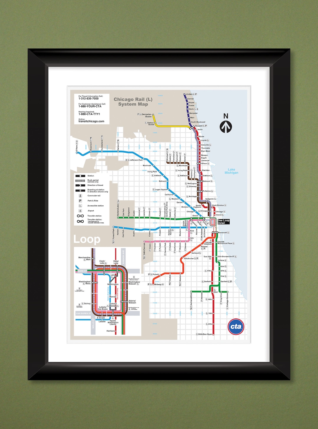Chicago Illinois (CTA) ‘L’ System Map (12x16 Heavyweight Art Print) - Etsy