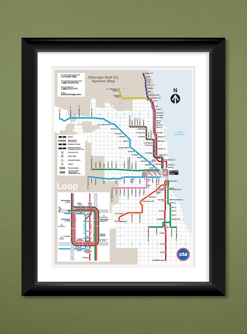 Chicago Illinois CTA L System Map 12x16 Heavyweight Art - Etsy