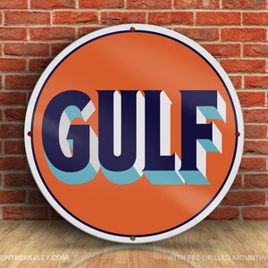 Gulf Petroliana Vintage Reproduction Gas Station Sign 23.5 Round DIBOND ...