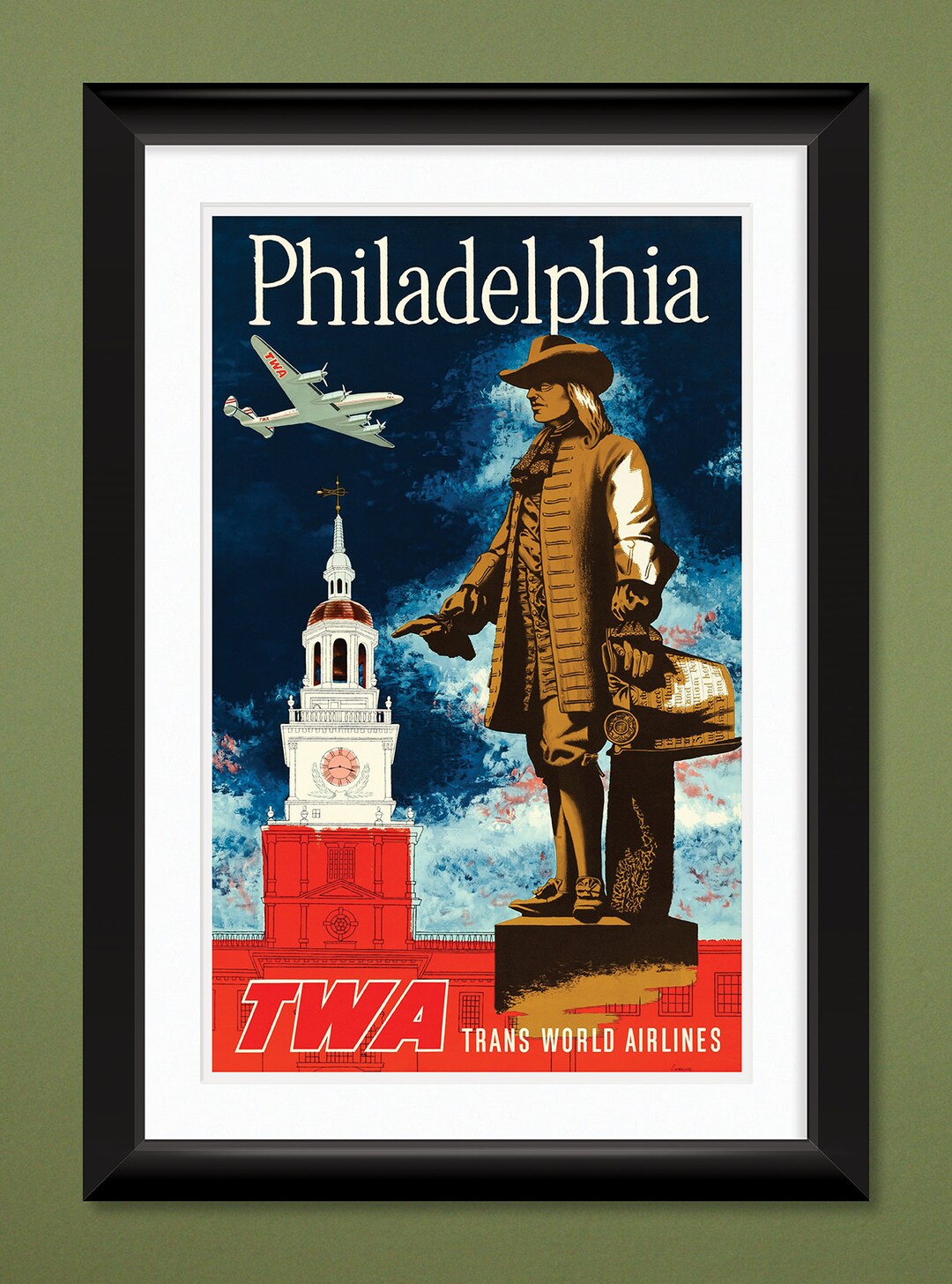 Travel Poster – Philadelphia – Fly TWA! 1960s (12x18 Heavyweight Art ...
