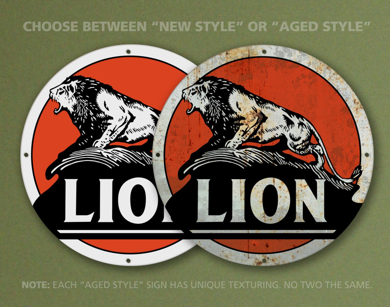 Lion – Petroliana Vintage Reproduction Gas Station Sign (23.5" Round ...