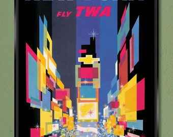 New York Fly TWA by David Klein C1960s 20x30 & 24x36 Poster - Etsy