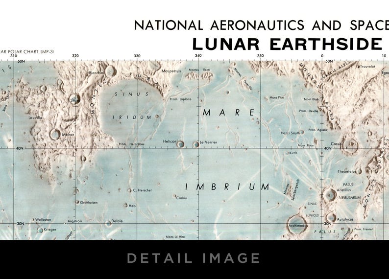 NASA Lunar Earthside Chart 1976 18x12 30x20 36x24 Canvas Wrap | Etsy