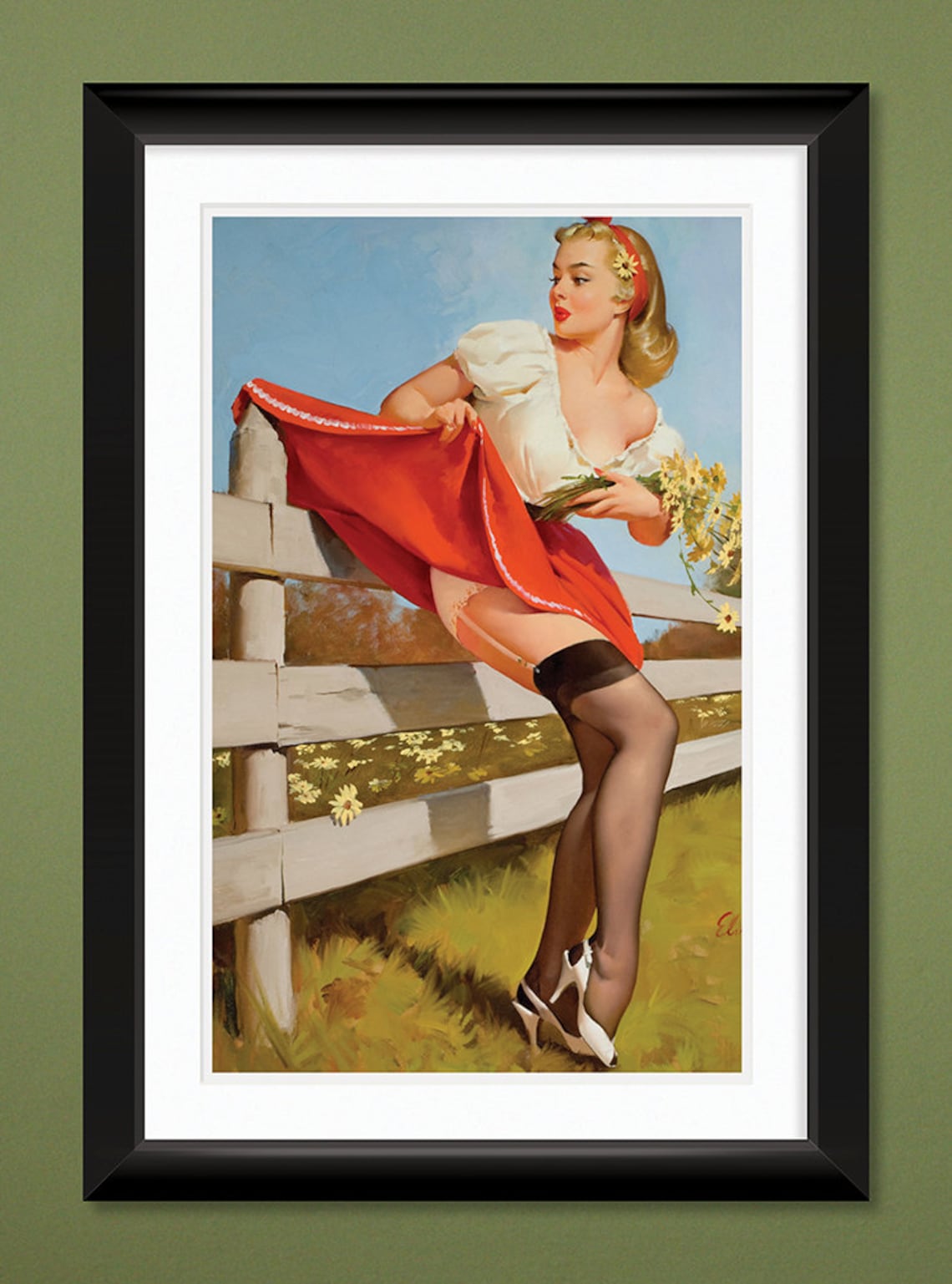Gil Elvgren On The Fence 1959 12x18 Heavyweight Art Print Etsy