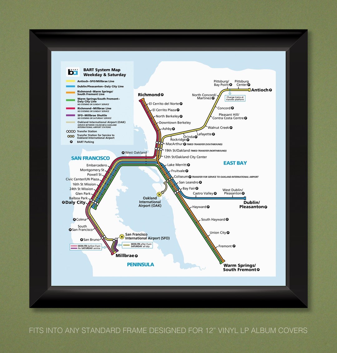 San Francisco – Bay Area Rapid Transit (BART) Map 2019 (12.375 X 12.375 ...