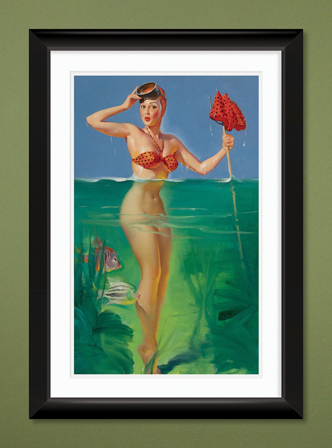 Gil Elvgren Surprise Catch 1952 12x18 Heavyweight Art Print Etsy