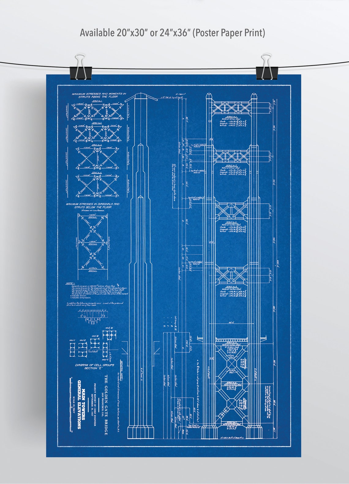 Golden Gate Bridge Blueprint - San Francisco Technical Drawing Print - Etsy