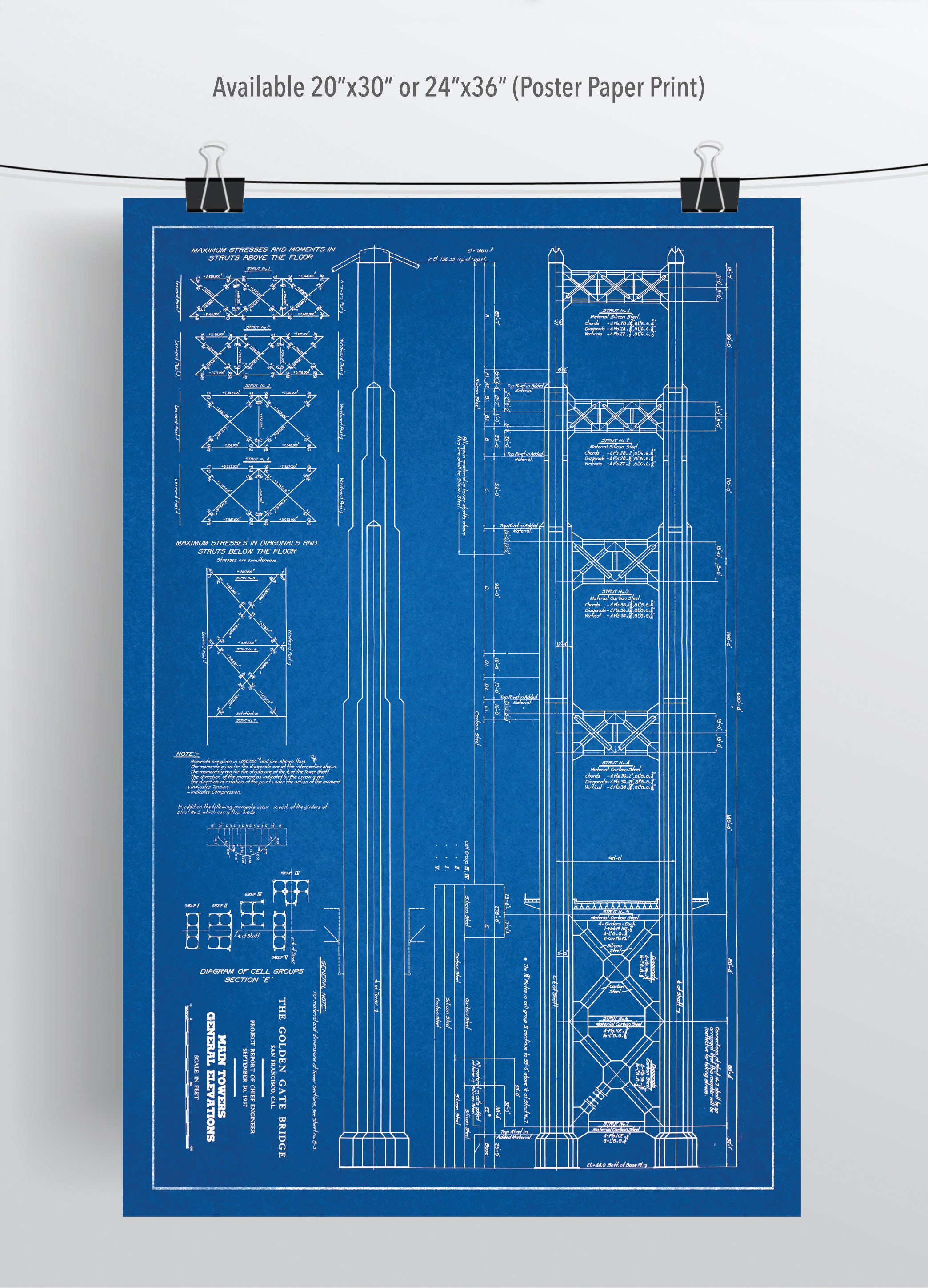 Golden Gate Bridge Blueprint - San Francisco Technical Drawing Print - Etsy