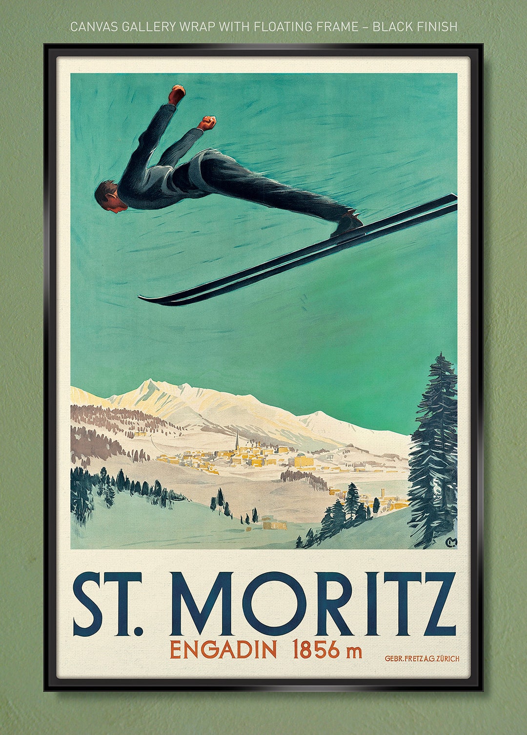St. Moritz Ski Poster: Vintage Swiss Travel Art, Canvas Gallery Wrap - Etsy