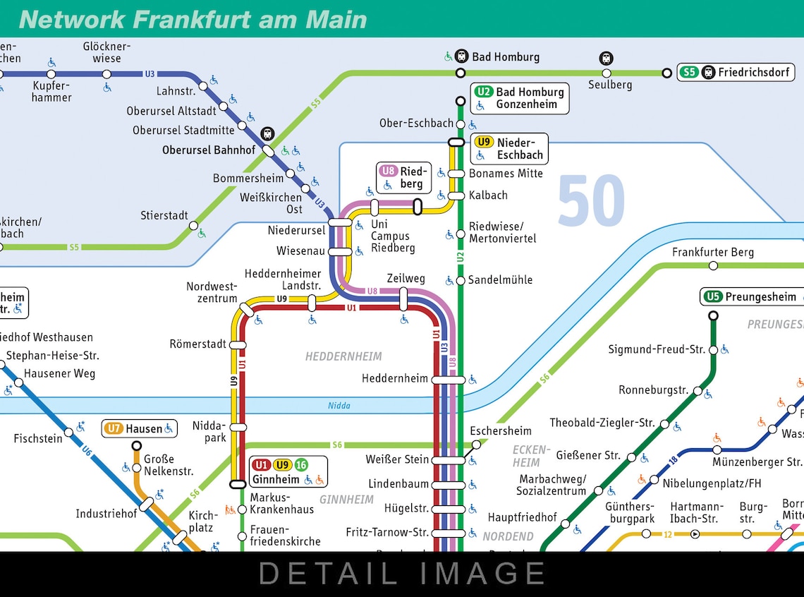 Frankfurt Germany – RMV Network Frankfurt Am Main Map (16x12 ...