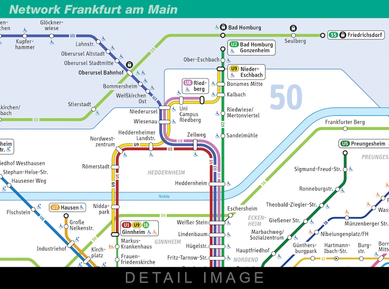 Frankfurt Germany – RMV Network Frankfurt Am Main Map (16x12 ...
