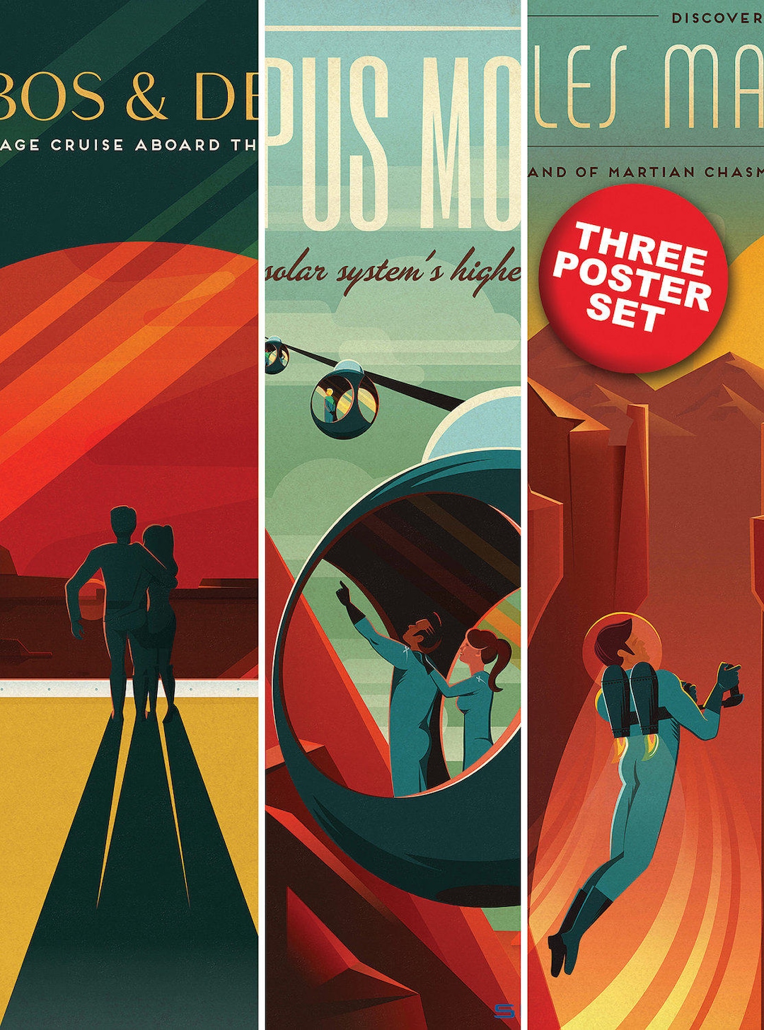 2015 Spacex Vintage Mars Travel Poster Set (three) 12x18 Heavyweight ...
