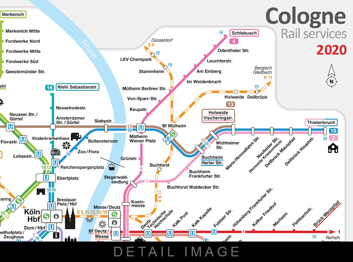Cologne Germany KVB Rail Services 2020 Map 16x12 - Etsy