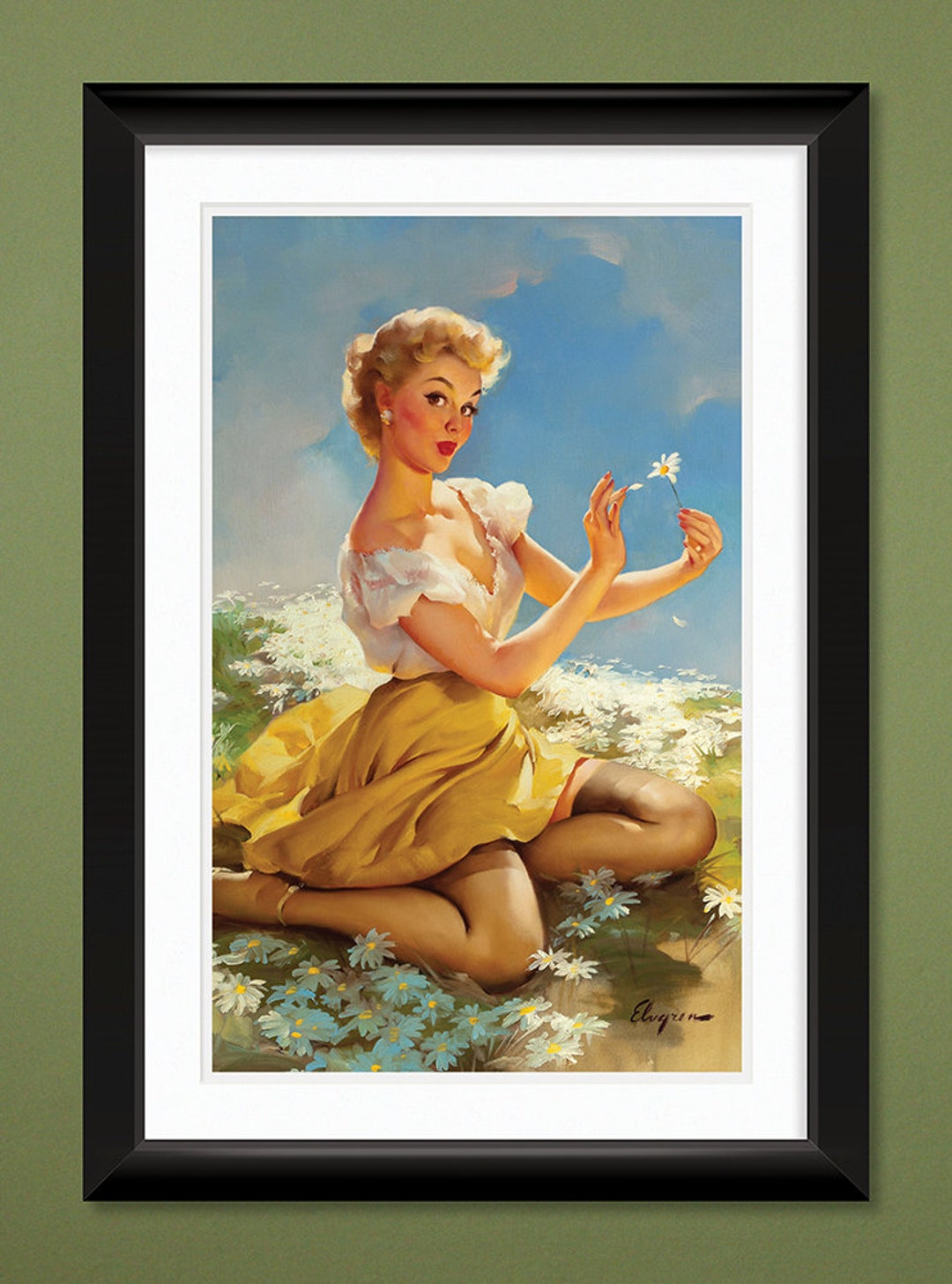 Gil Elvgren – Daisies Are Telling – Love Me, Love Me Not 1955 (12x18 ...