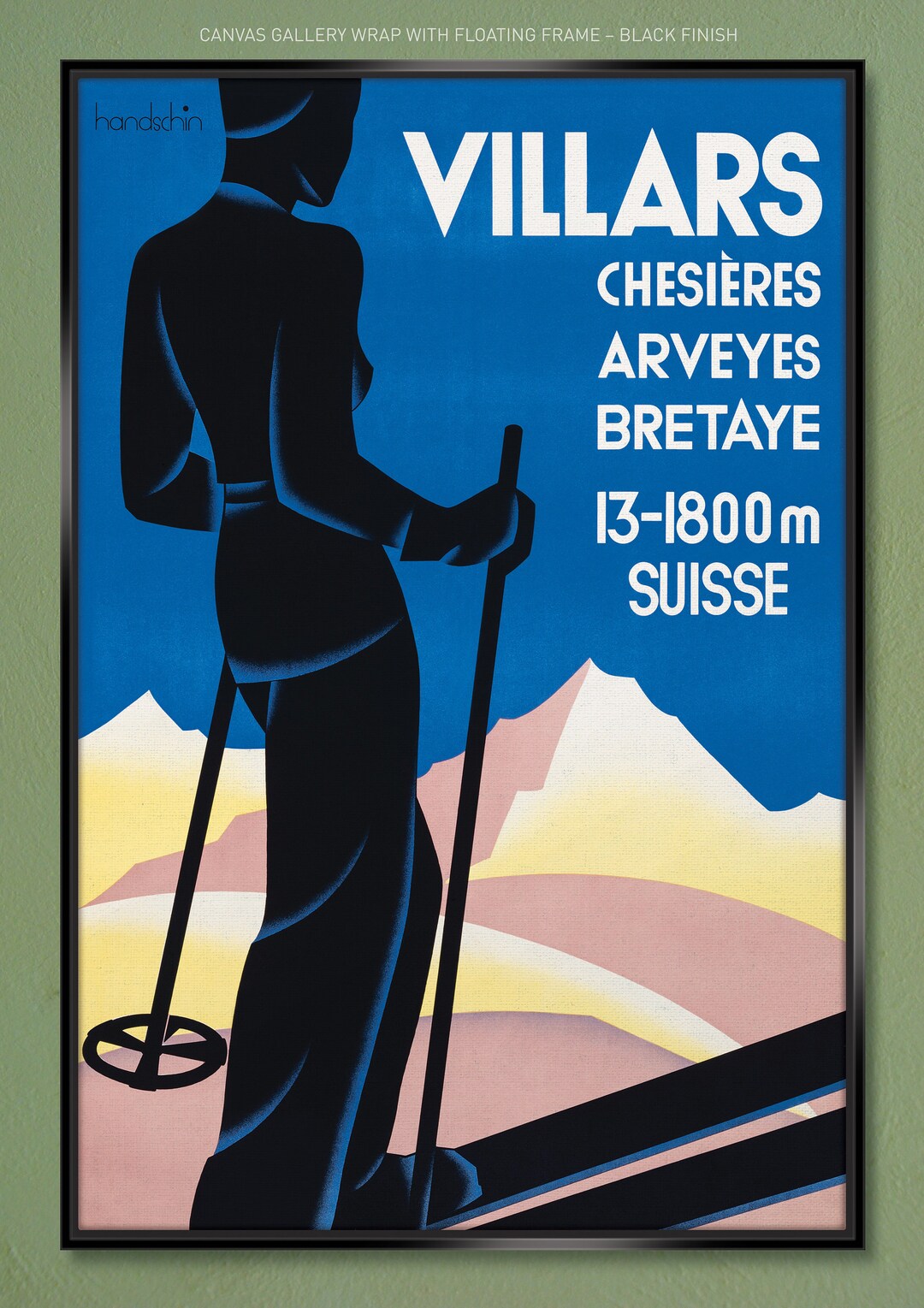 Villars Switzerland Ski Poster by Handschin, Art Deco Canvas Wrap - Etsy