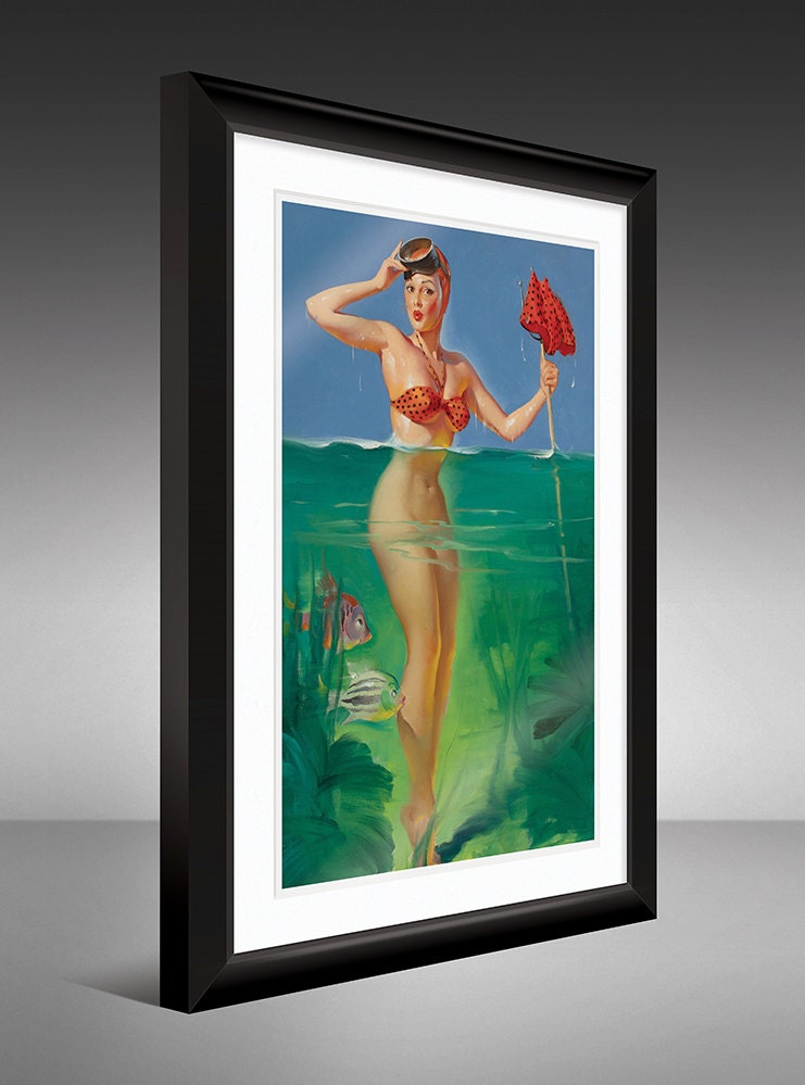 Gil Elvgren Surprise Catch 1952 12x18 Heavyweight Art Etsy