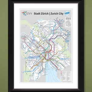 Zurich Tram & Bus Line [subway/transit] Map (12x16 Heavyweight Art ...