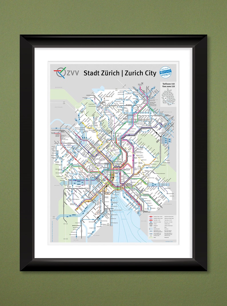 Zurich Tram & Bus Line [subway/transit] Map (12x16 Heavyweight Art ...