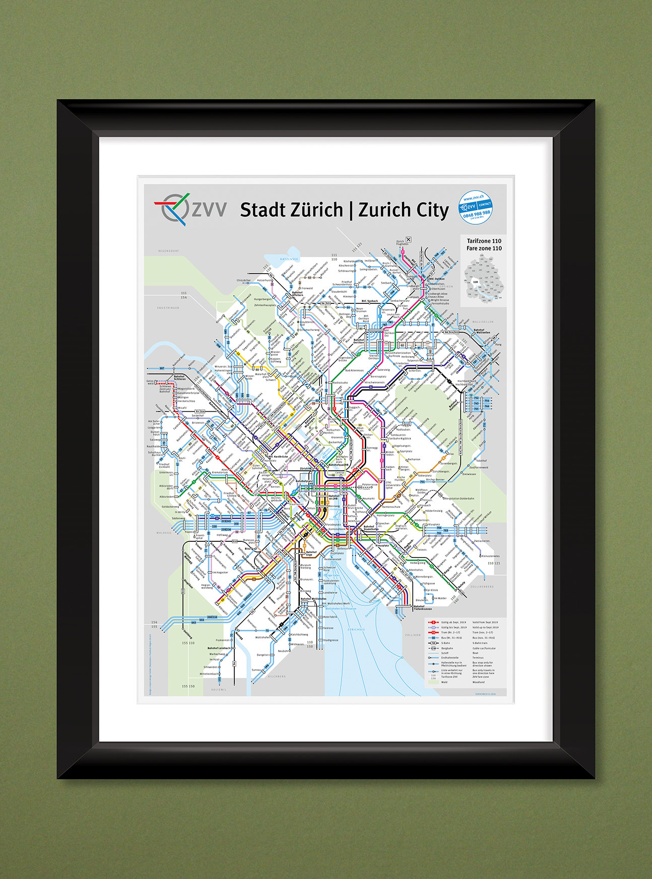 Zurich Tram & Bus Line [subway/transit] Map (12x16 Heavyweight Art ...