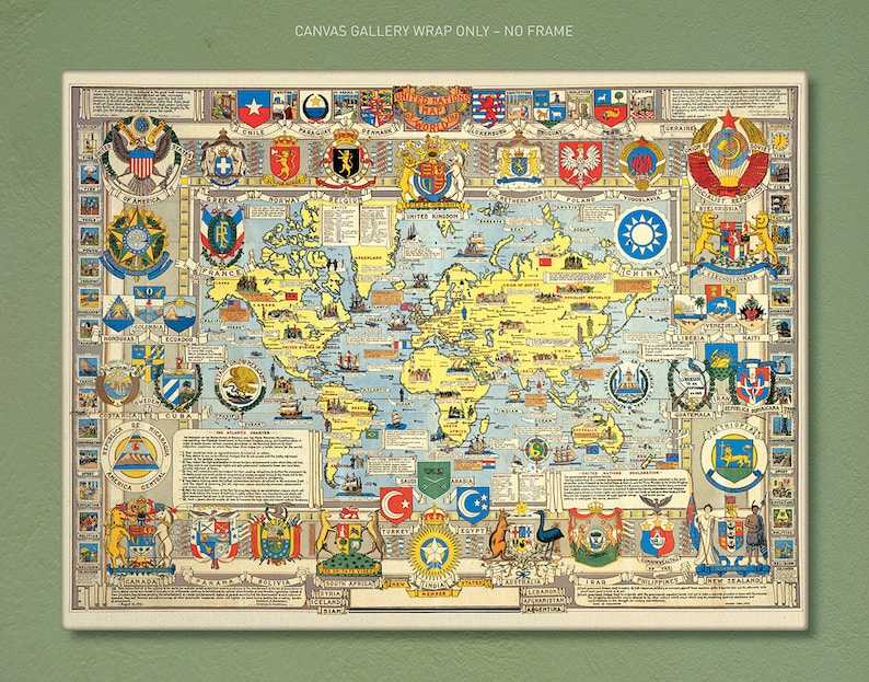 United Nations Map of the World 1947 40x30 Gallery-quality - Etsy