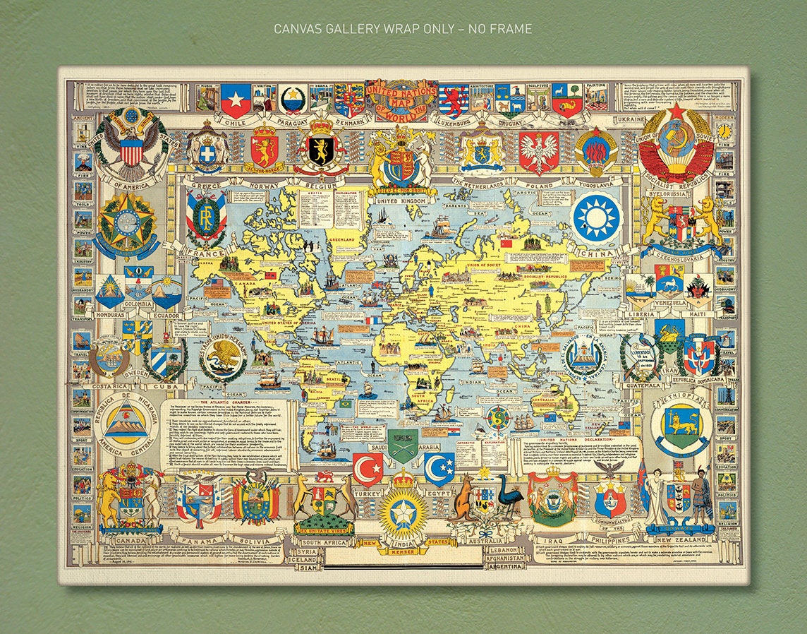 United Nations Map of the World 1947 40x30 Gallery-Quality | Etsy