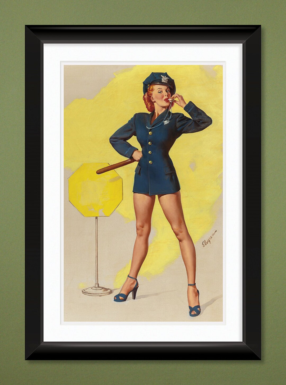 Gil Elvgren – A Real Stopper – Now I'll Do the Whistling (12x18 ...