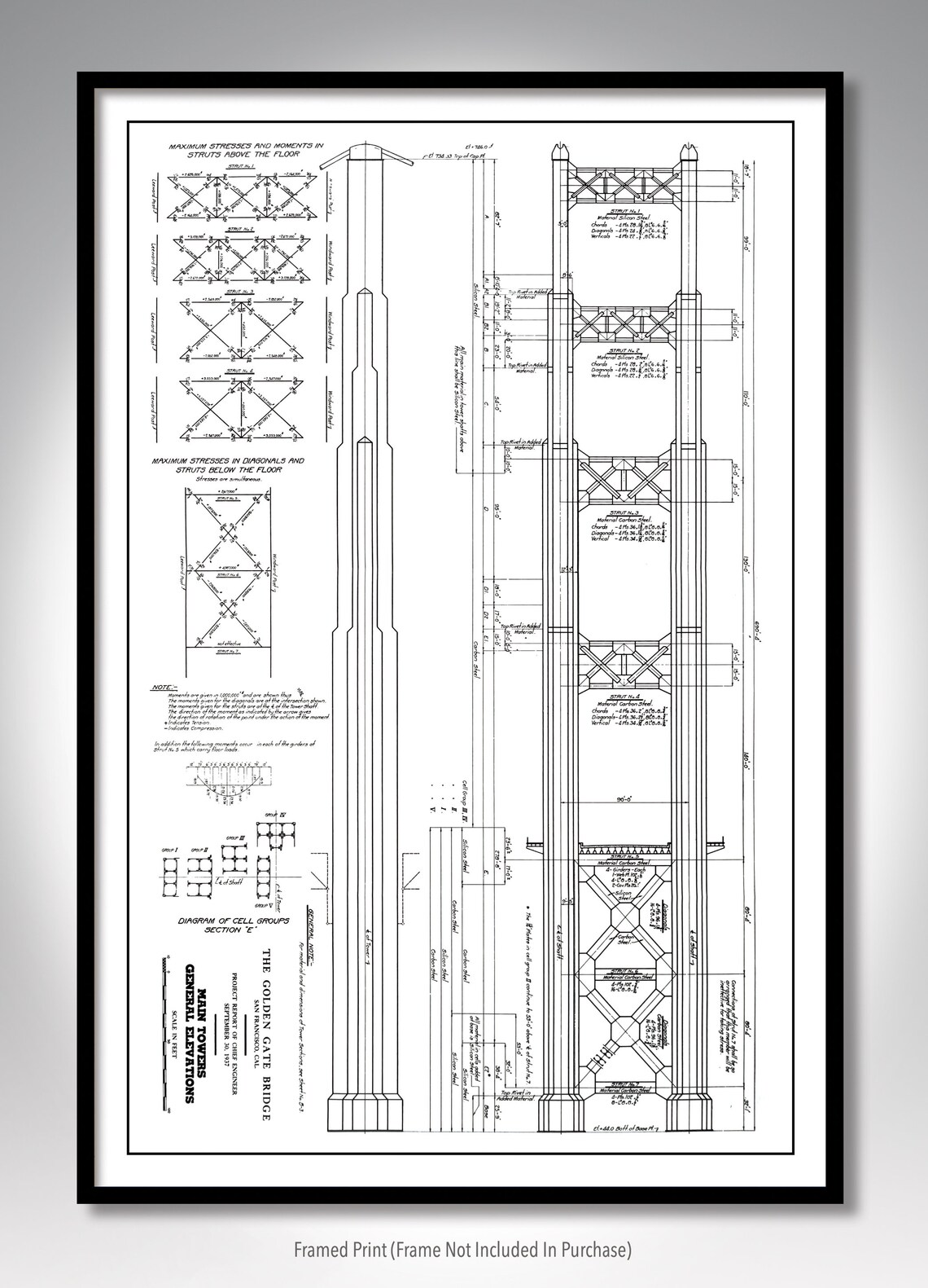 San Francisco Golden Gate Bridge Technical Drawings 1937 - Etsy