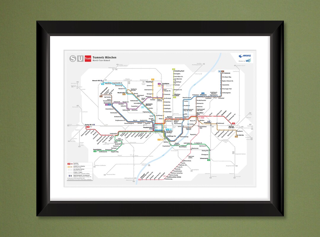Munich (germany) Tramway Network Map – Tramnetz München 2019 (16x12 ...