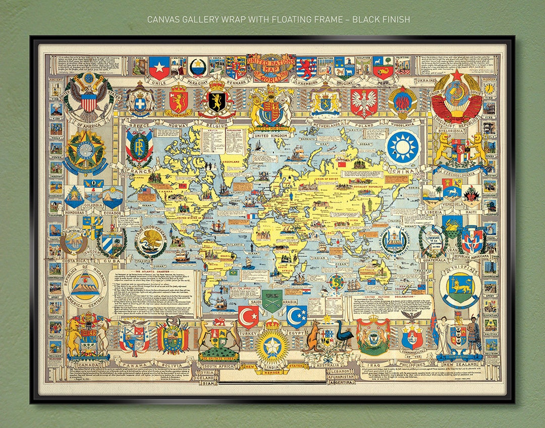 United Nations Map of the World 1947 40x30 Gallery-quality Canvas Wrap ...