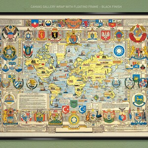 United Nations Map of the World 1947 40x30 Gallery-quality Canvas Wrap ...