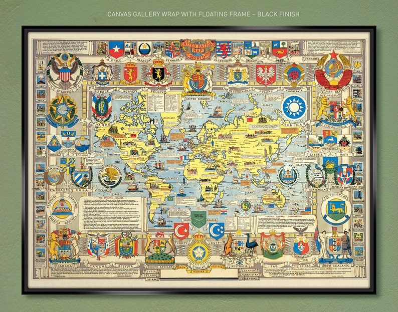 United Nations Map of the World 1947 40x30 Gallery-quality - Etsy