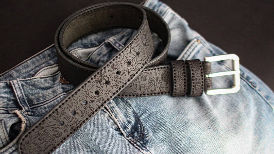 Halloween Black Leather Belt, Engraving Belt, Custom Leather Belt ...