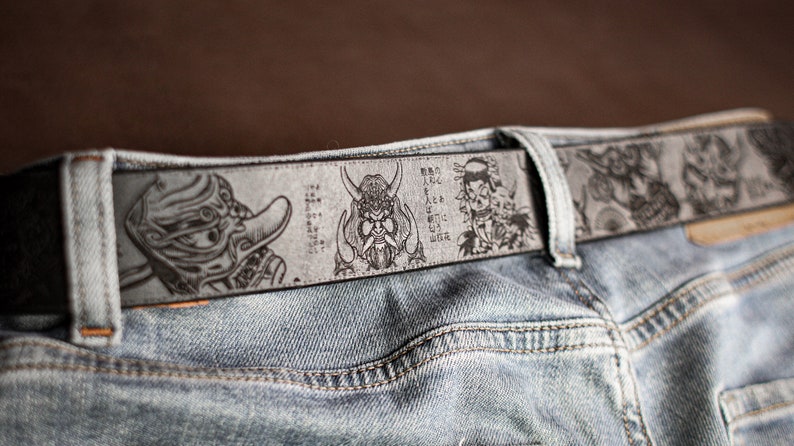 Black Japanese Style Leather Belt Engraving Belt Custom - Etsy