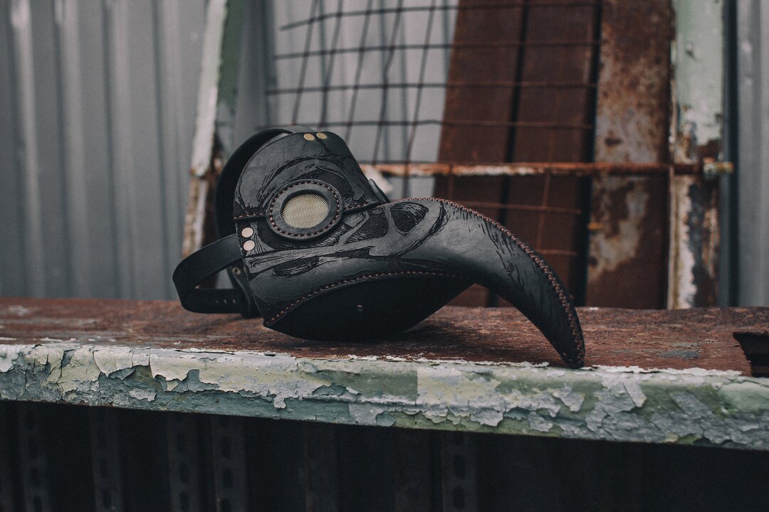 Non-fogging Lenses Plague Doctor Mask Bird Skull Leather Black ...