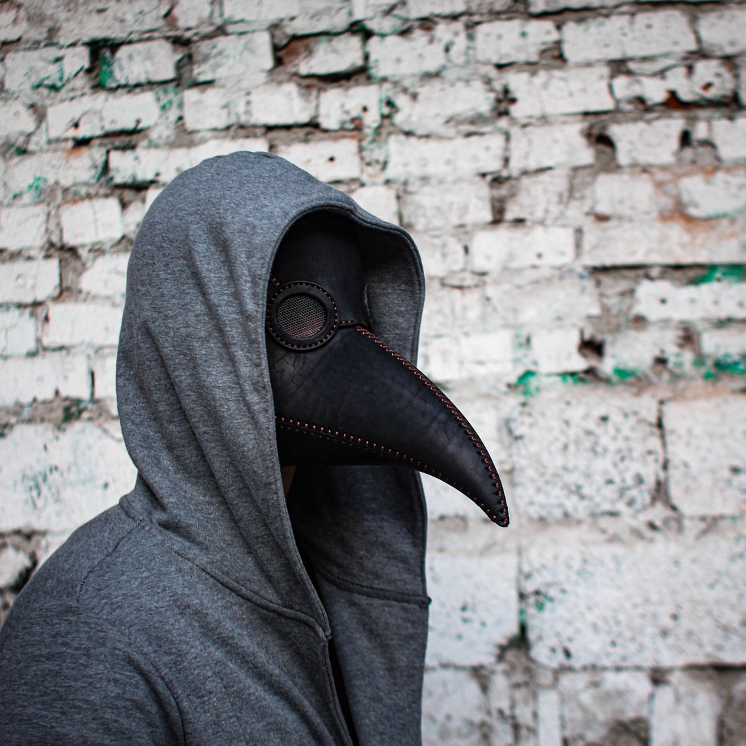 Plague Doctor Mask Leather Black, Medieval Bird Mask, Steampunk ...