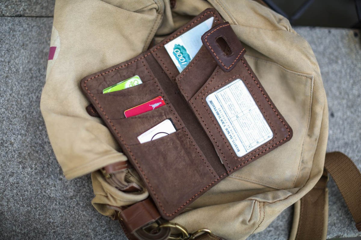 Wallet personalized Leather Card Wallet Long Wallet Brown | Etsy